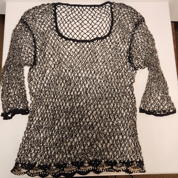 Hand Crafted | Tops | Beaded Sparkle Shirt Black Silver | Poshmark